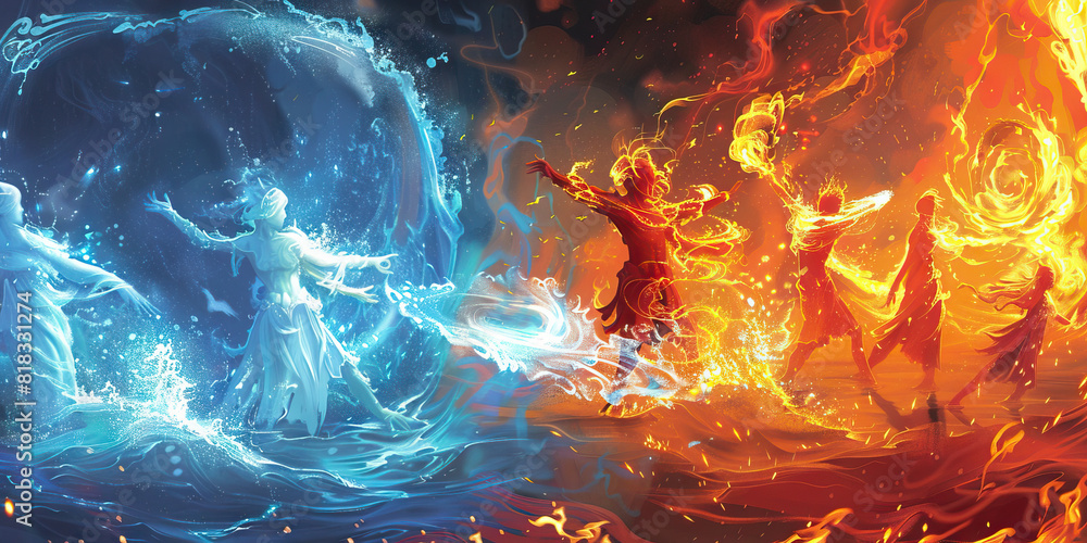 The Celestial Ballet of Elements - Amidst dancing flames and flowing ...