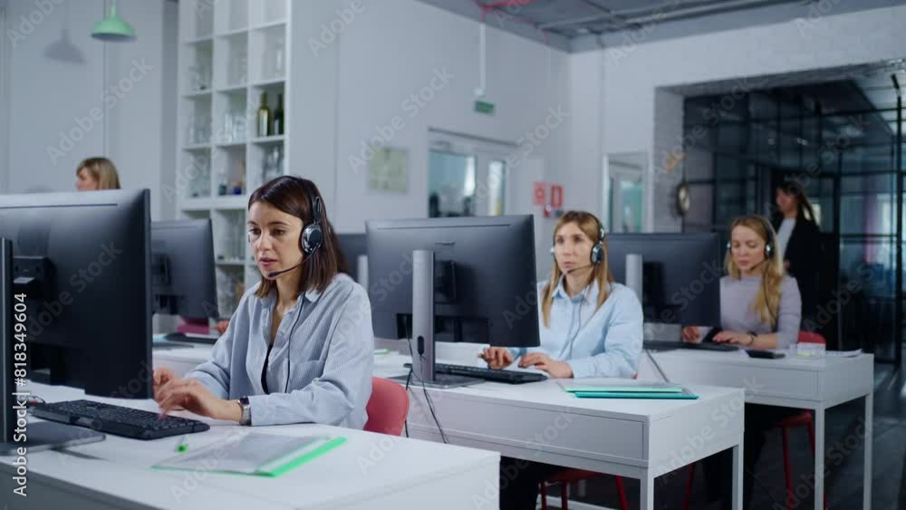 Female Employees Of Telemarketing And Customer Service Department ...
