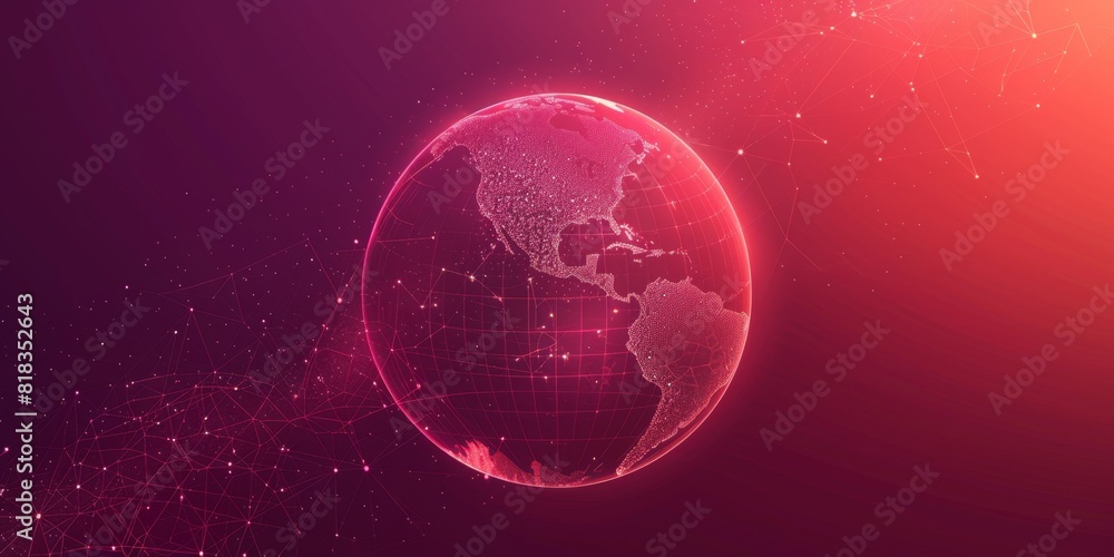 Red gradient background, digital globe vector illustration of planet ...