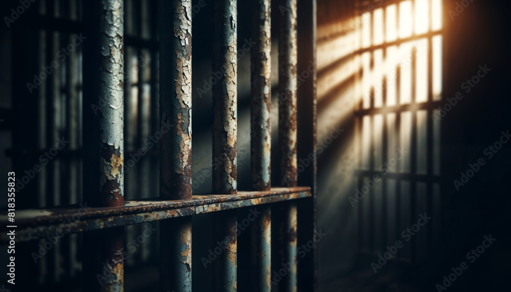 Sunset Light Streaming Through Rusty Jail Bars in an Abandoned Prison Cell Stock Photo | Adobe Stock