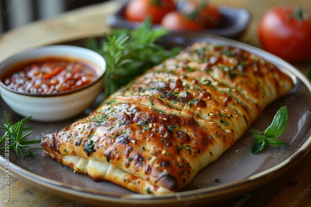 Calzone: A folded pizza with a golden crust, oozing with cheese and ...