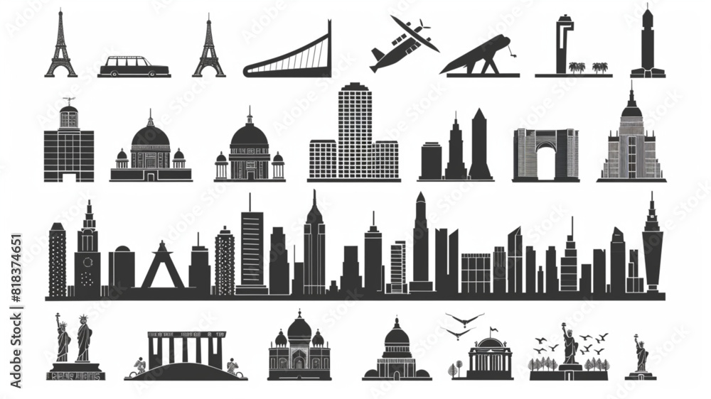 city set black icons. signs and symbols 3d avatrs set vector icon ...