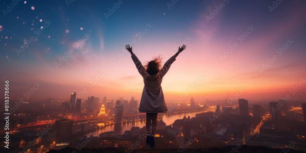 woman rising her arms up in the air Generative AI Stock Illustration ...