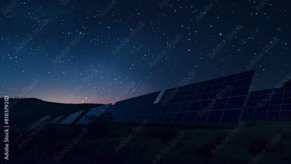 Starry Night: Solar Panels at Work Under the Celestial Canopy Stock ...