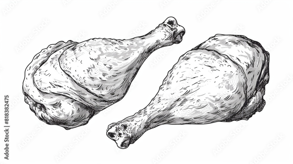 Fried and roasted chicken thigh leg. Cooking meat sketch vector ...
