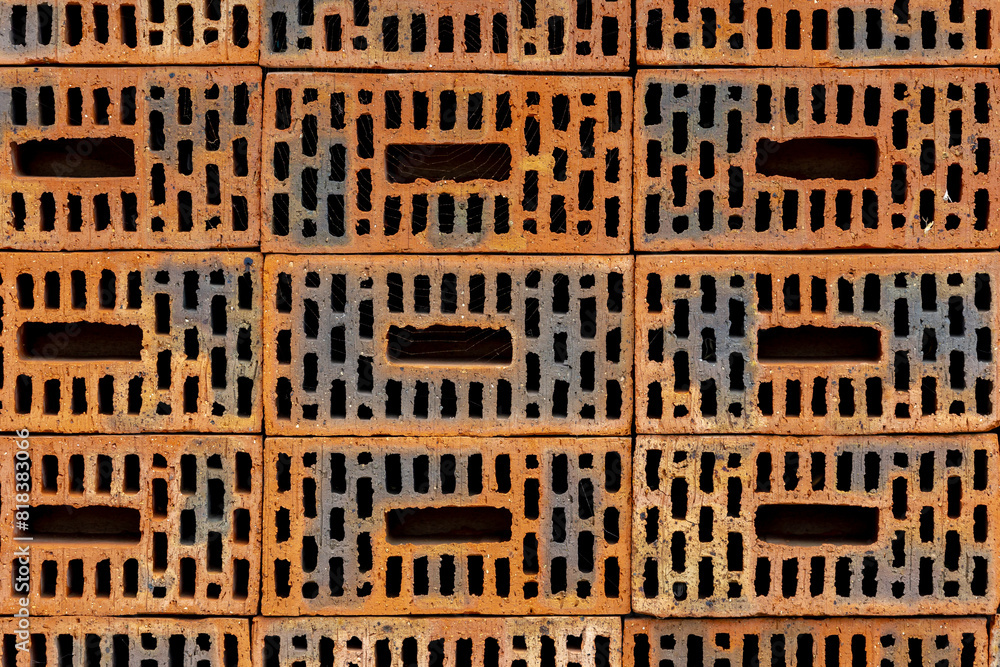 Red brown brick on the side with hole background, Abstract geometric ...