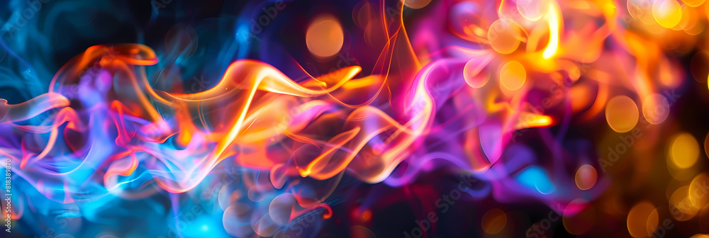 Multi-Colored Fire on Black Background - Bokeh Neon Red Flames Stock ...