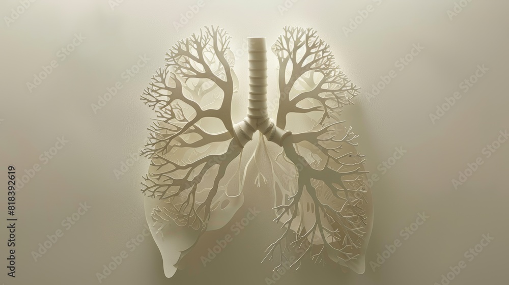 Intricate paper cut craft depicting a human lung with bronchi internal ...