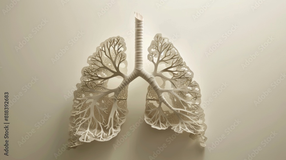 Intricate paper cut craft depicting a human lung with bronchi internal ...