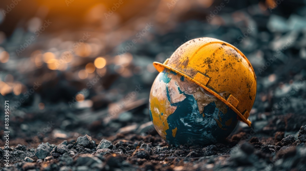 Global Safety & Health: Earth, Helmet & Symbol - A concept image for ...
