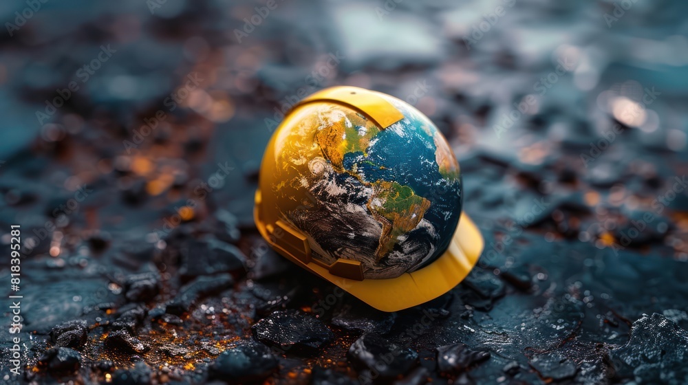 Global Safety & Health: Earth, Helmet & Symbol - A concept image for ...