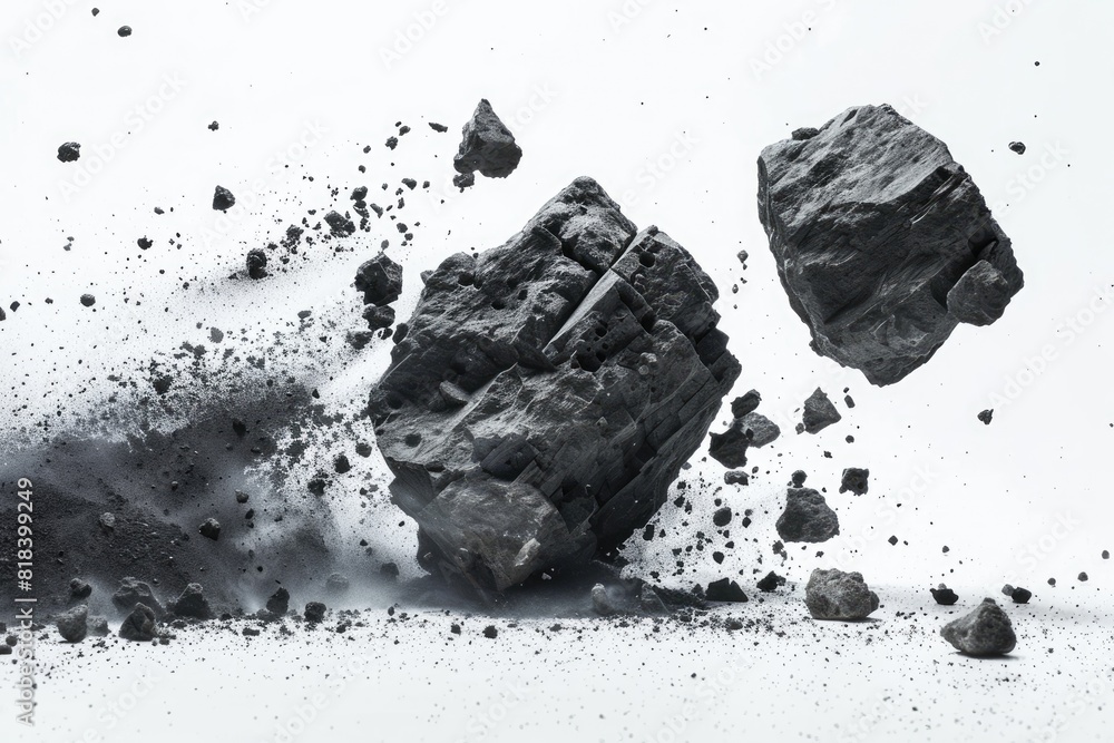 A large rock is flying through the air, leaving a trail of dust behind ...