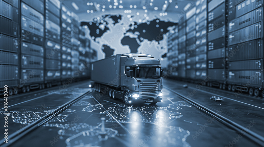 Photography style of international logistics with container trucks on ...