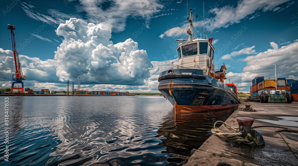 Containers being put on the ship by crane containers ship and ...