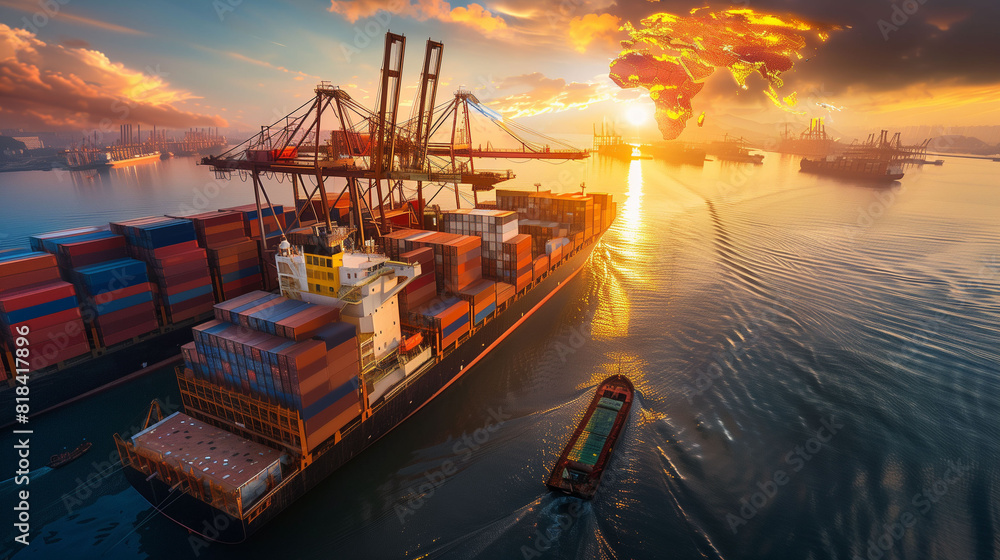 Containers being put on the ship by crane containers ship and ...