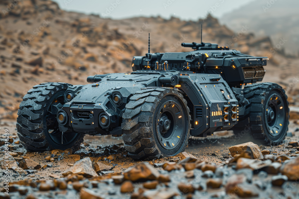 Unmanned ground vehicle equipped with remote-controlled weaponry ...