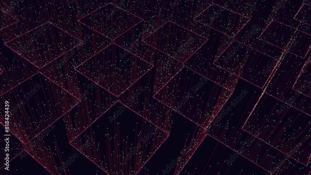 A futuristic 3D grid of red and blue squares floats in mid-air, forming ...