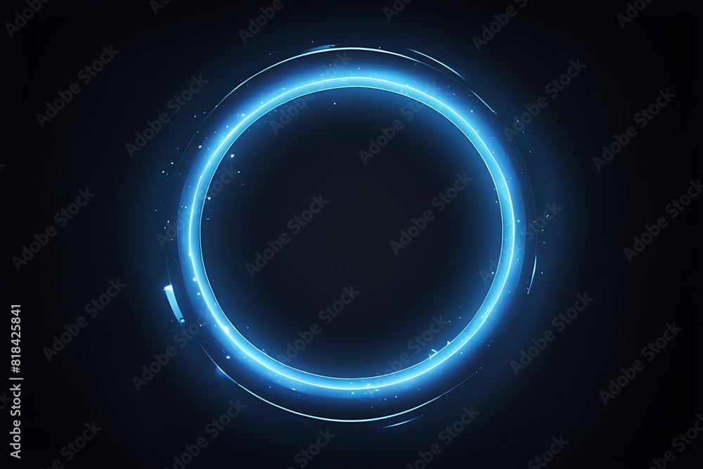 blue circle light frame on black background. Blue light effects on round placeholder for your ...