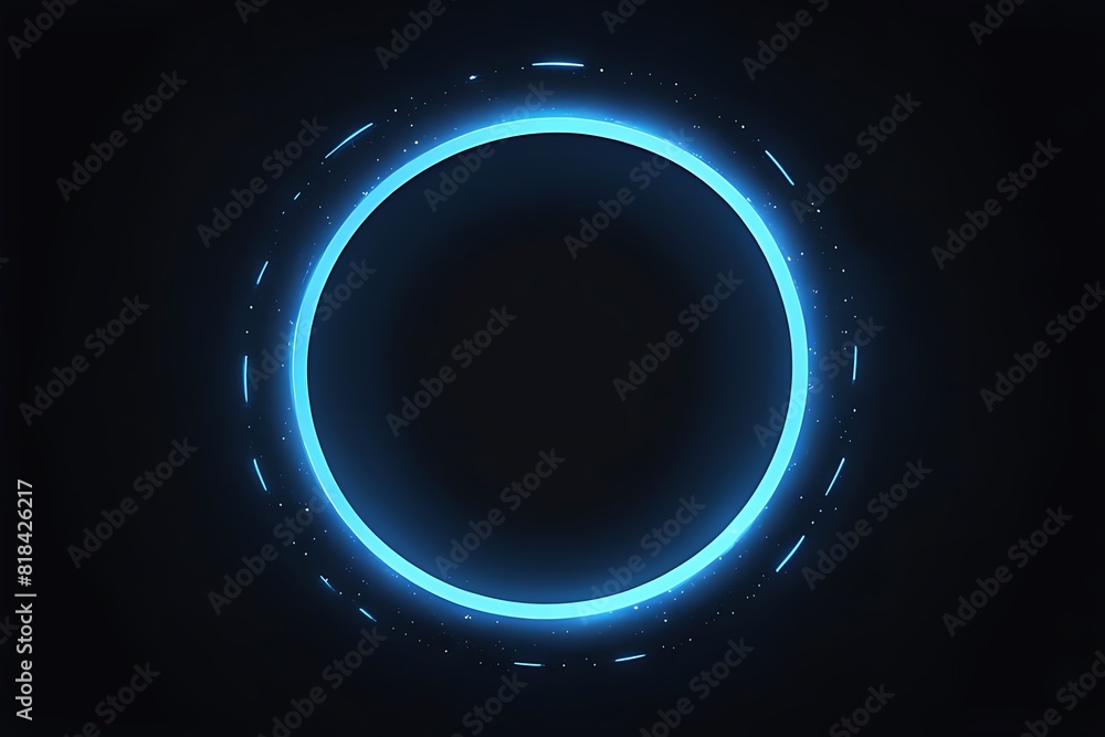 blue circle light frame on black background. Blue light effects on ...
