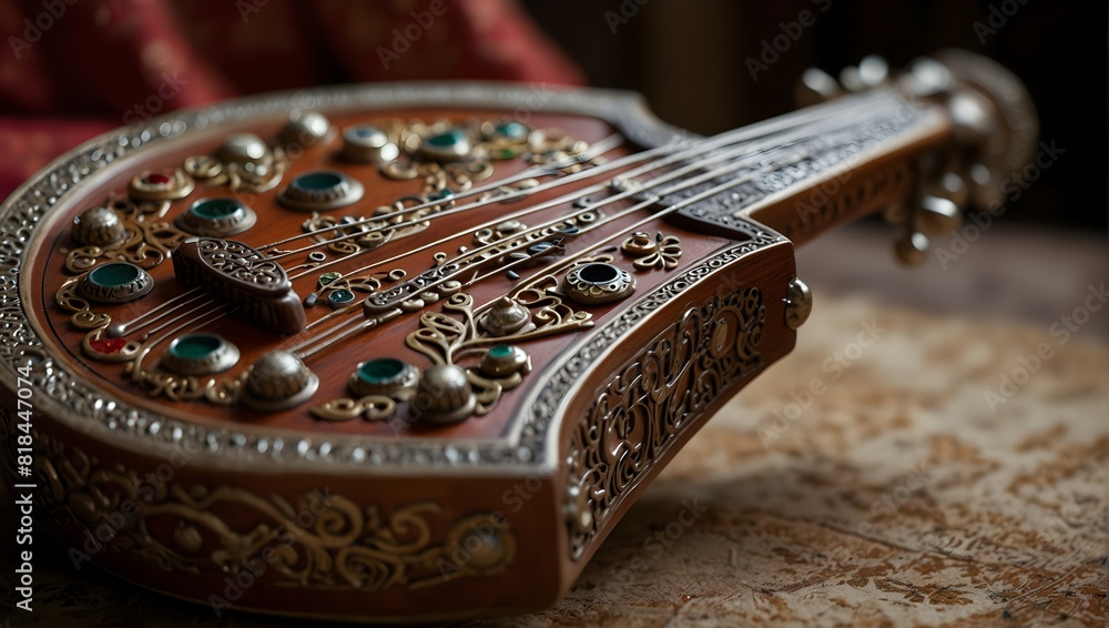 The intricate craftsmanship of a traditional sitar in vivid detail ai ...
