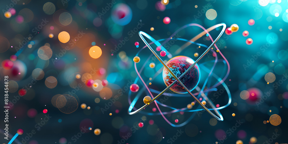 Atom molecule structure under microscope made. The atomic nucleus is ...