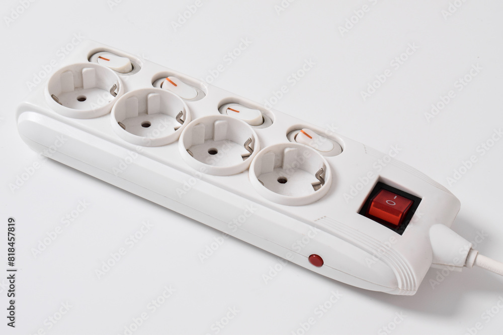 White Electrical plug in outlet socket at home isolated on white ...