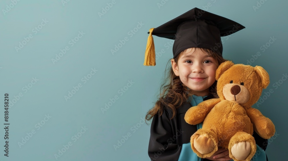 Faceless child in a graduation cap and gown holding a stuffed animal on ...
