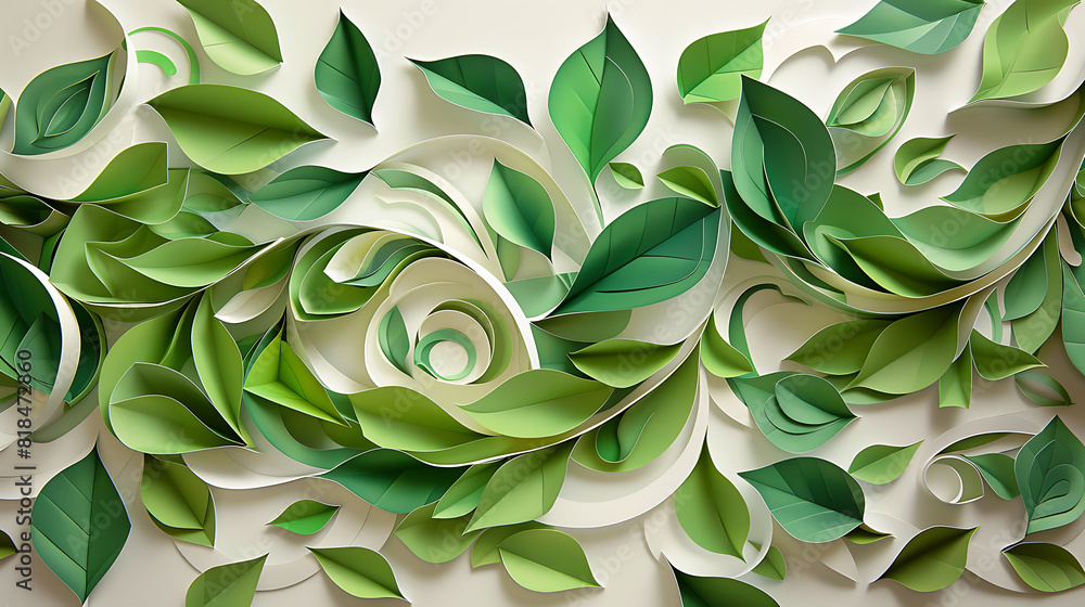 Green paper leaves in varied shades, a textured dance of eco-inspired ...