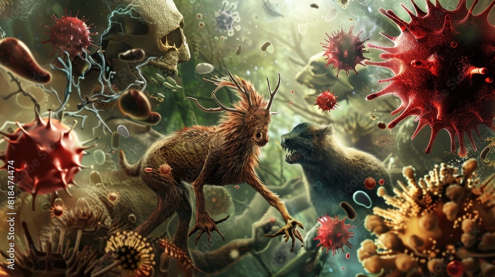 Fantasy creatures fighting amidst viral outbreak - An imaginative ...