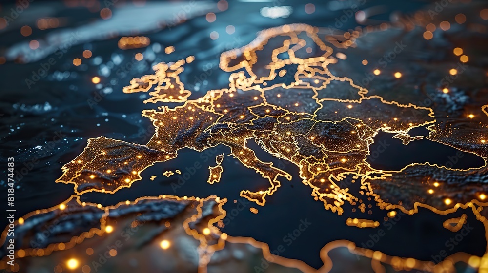 abstract map of western europe concept of european global network and ...