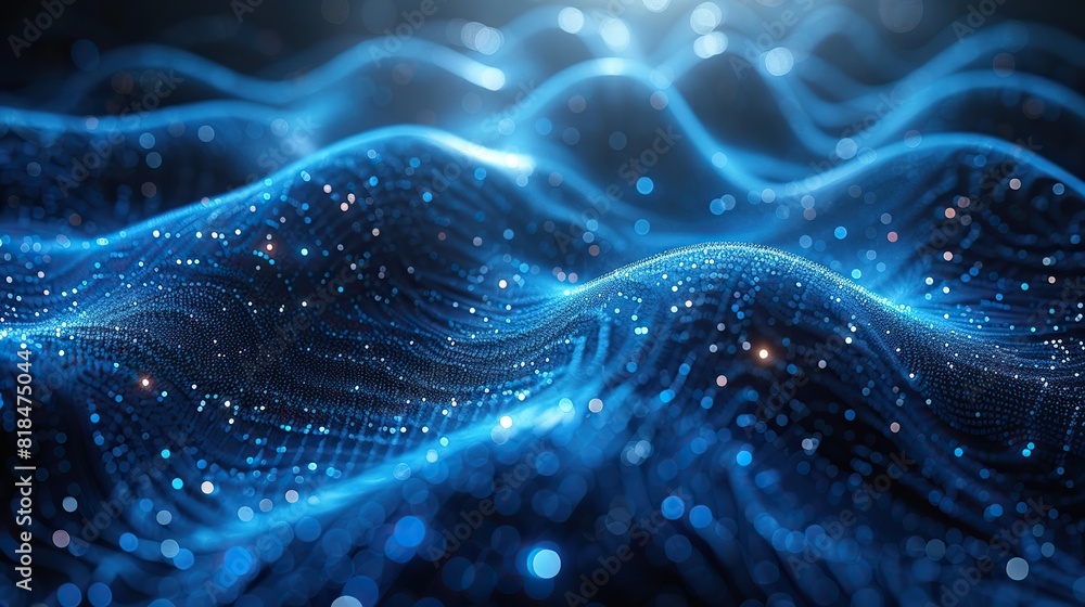 abstract blue tech background with digital waves dynamic network system artificial neural ...