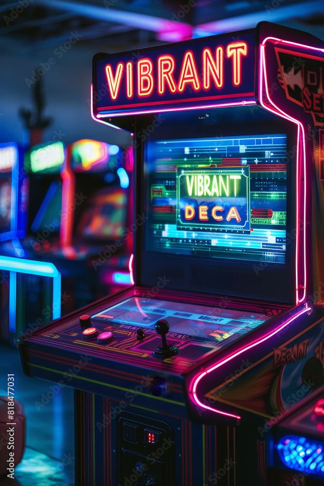 Retro arcade game machine with neon lights - Neon lights and vibrant ...