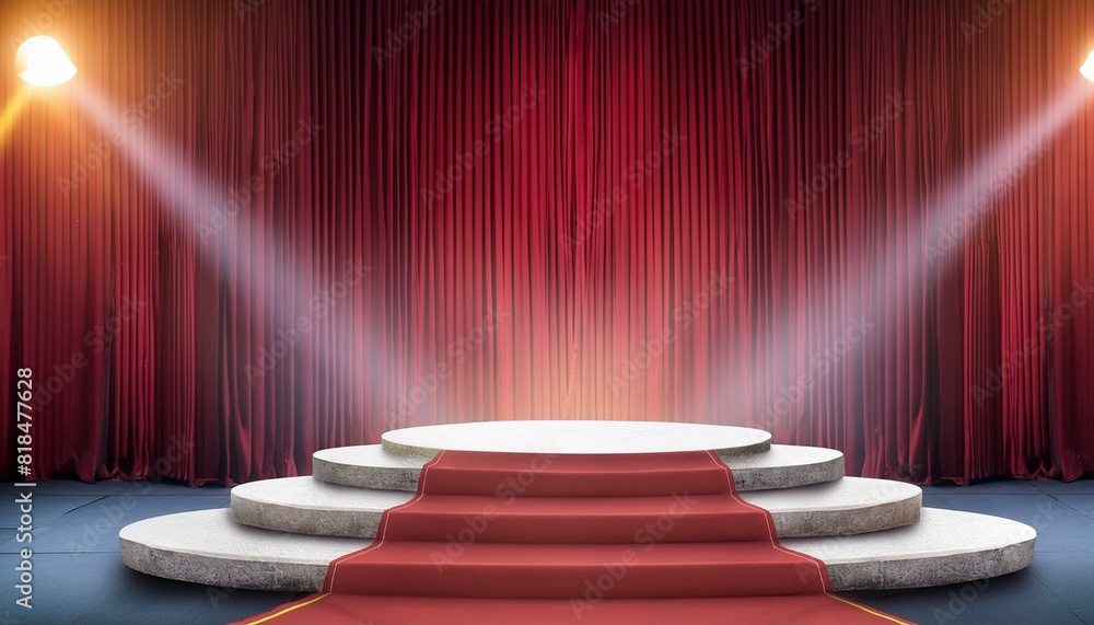 Stage podium background red light spotlight curtain theater show ...