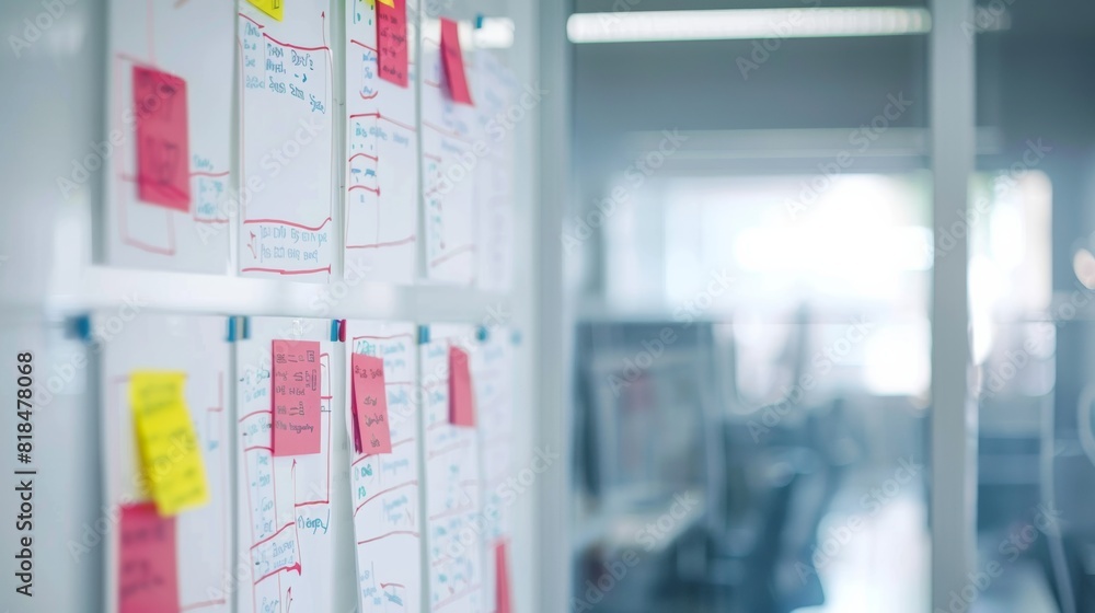 Whiteboard with sticky notes and task lists, reflecting organized ...