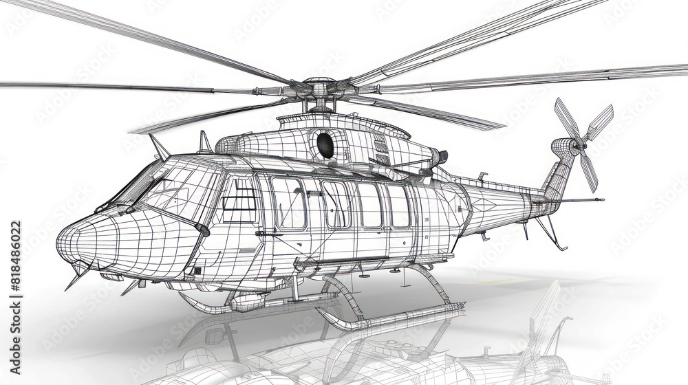 Drawing of helicopter, wireframe concept. Created illustration of 3d ...