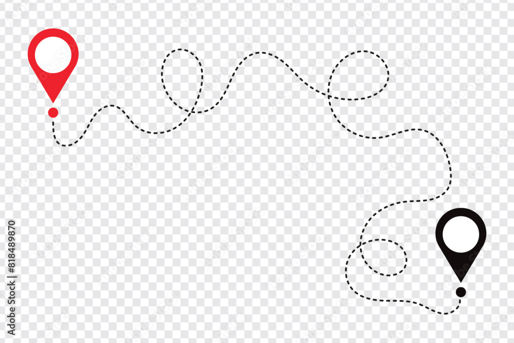 Route icon - two points with dotted path and location pin. Route ...