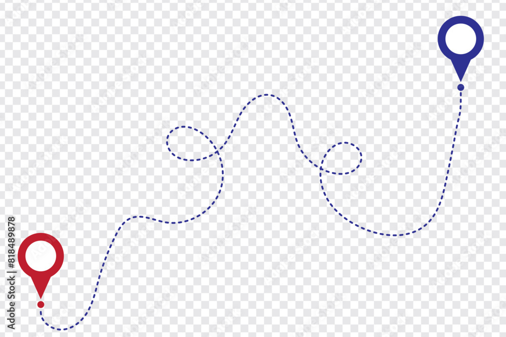 Route icon - two points with dotted path and location pin. Route ...