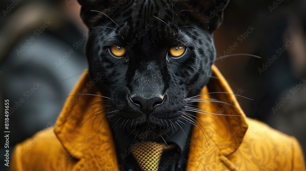 black panther dressed in an elegant and modern suit with a nice tie ...