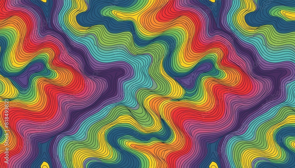 Seamless psychedelic rainbow ridged topological map pattern background ...