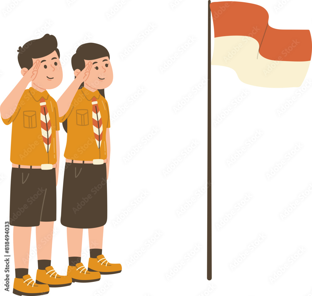 Anak berseragam Pramuka Hormat pada Bendera Indonesia Stock Vector ...