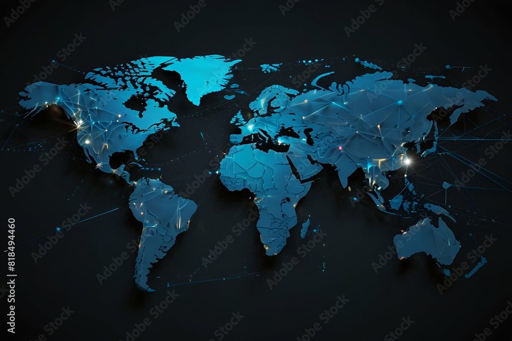 Blue world map, Blue futuristic background with planet Earth. Internet ...