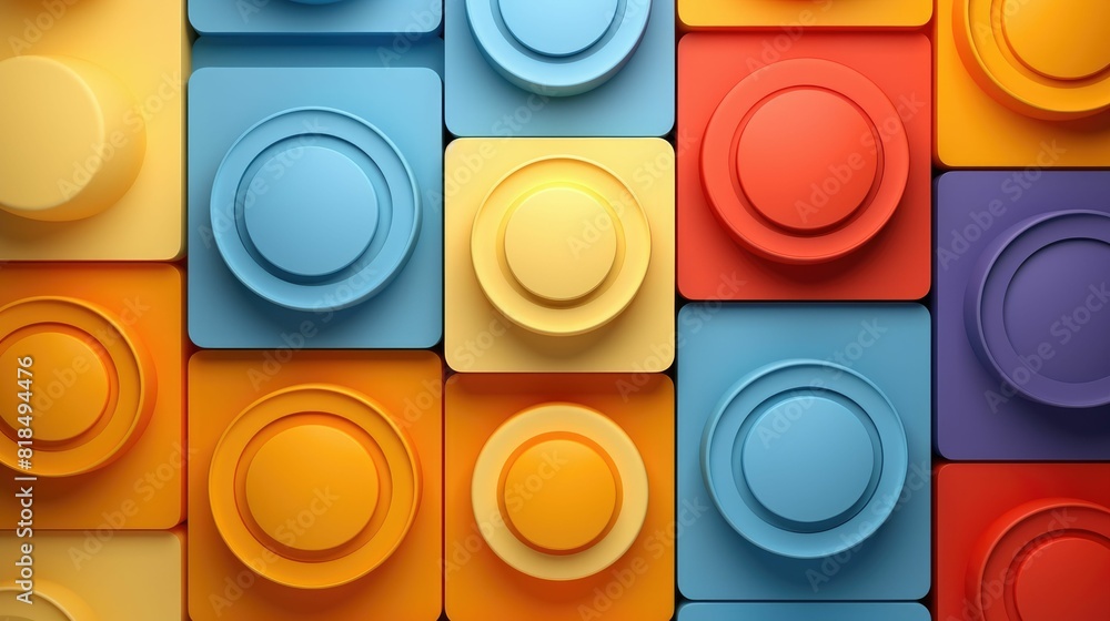 Abstract arrangement of colorful geometric blocks with circular ...