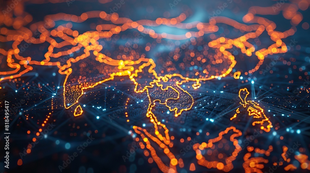 digital map of china and india concept of asian global network and ...
