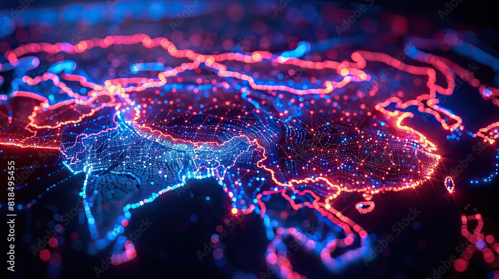 digital map of china and india concept of asian global network and ...