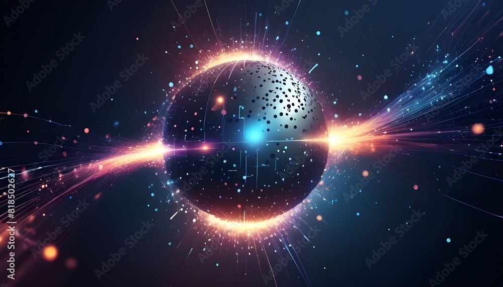 Abstract tech background with digital particles explosion, quantum core ... Abstract tech background with digital particles explosion, quantum core ...
