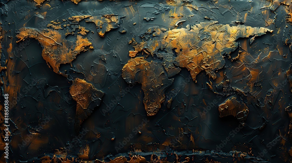 dark world map full covered with oil and carbon burned and destroyed by ...