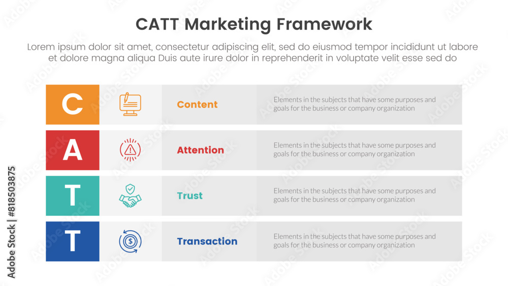 catt marketing framework infographic 4 point stage template with long ...