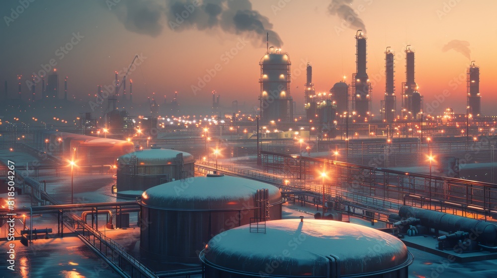 High-quality image of an oil pipeline terminal, with large storage ...