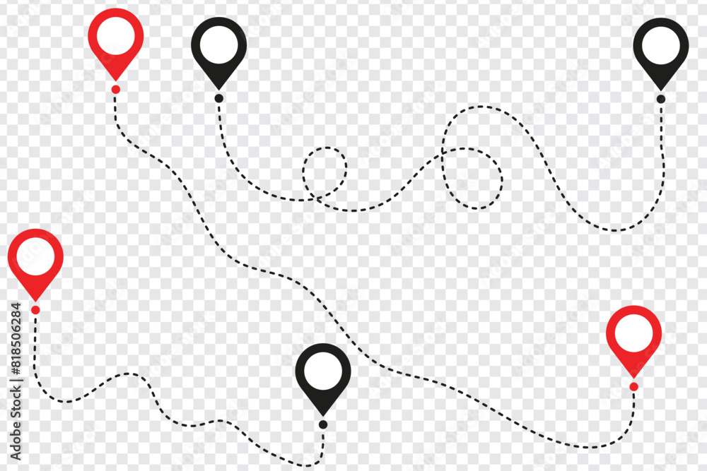 Route icon - two points with dotted path and location pin. Route ...