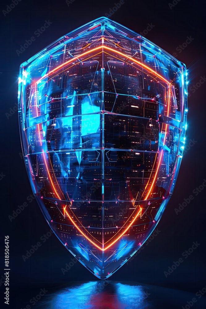 A holographic security shield conveying cyber defense, hightech ...